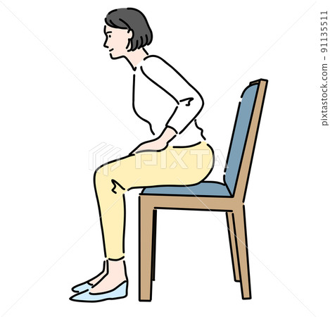 Young woman trying to get up from a chair - Stock Illustration ...