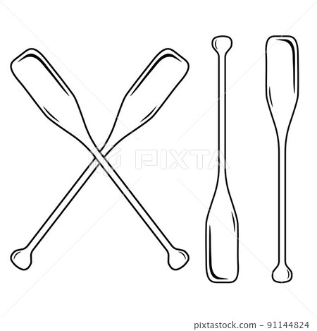 Wooden boat oars, black outline, vector... - Stock Illustration ...