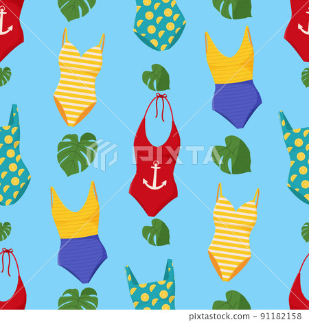Women's swimwear seamless pattern. Fashionable... - Stock Illustration ...