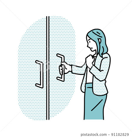 Illustration of a woman opening the door - Stock Illustration [91182829 ...