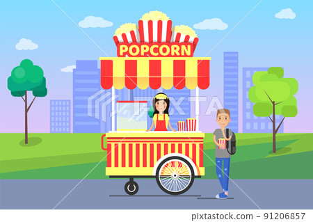 Popcorn Stall and Cityscape Vector Illustration-插圖素材 [91206857] - PIXTA圖庫
