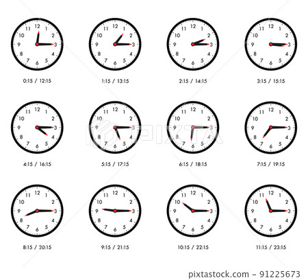 Simple clock set 15 minutes - Stock Illustration [91225673] - PIXTA
