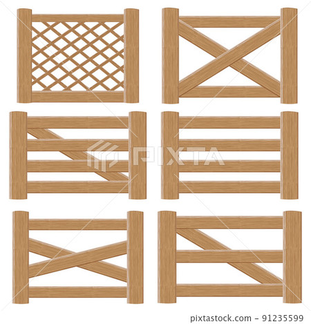 A set of Wooden Gates and fences made of boards... - Stock Illustration ...