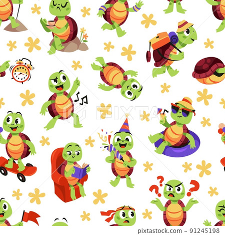 Cartoon turtle seamless pattern. Cute animal... - Stock Illustration ...