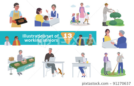 Illustration set of working senior people - Stock Illustration ...