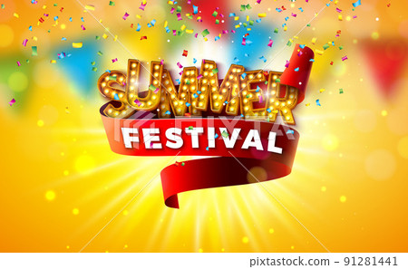 Summer Festival Banner Flyer Design with Light... - Stock Illustration ...