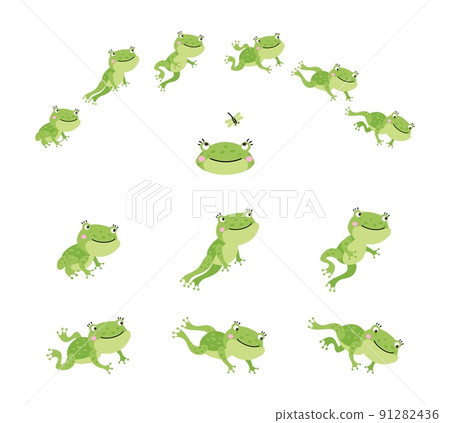 Frog jump. Isolated jumping green frogs, motion... - Stock Illustration ...