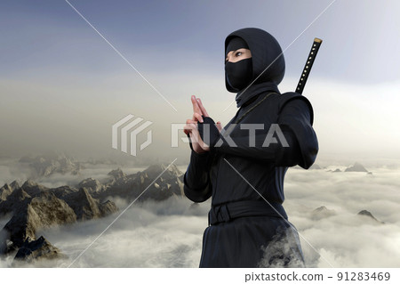 A ninja with a sword on his back who trains by... - Stock Illustration ...