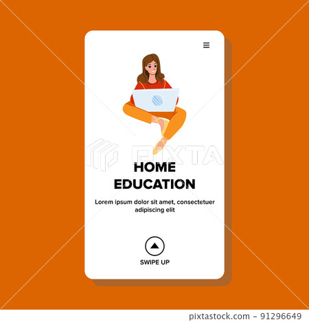 Online Home Education Student On Laptop Vector - Stock Illustration [91296649] - PIXTA