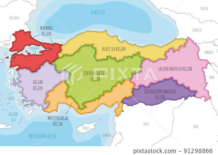 Vector illustrated map of Turkey with regions... - Stock Illustration ...