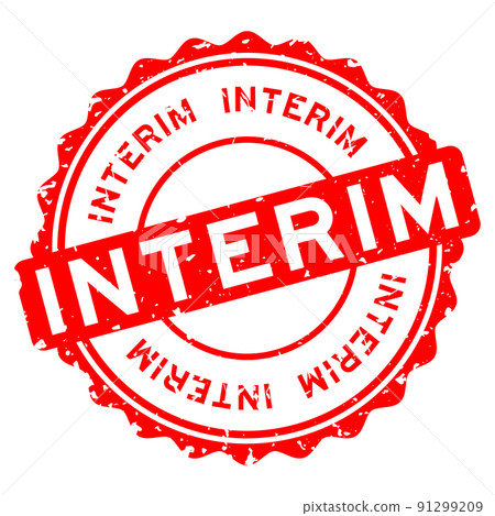 Grunge red interim word round rubber seal stamp... - Stock Illustration ...