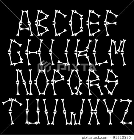 Skeleton effect decorative alphabet on black... - Stock Illustration ...