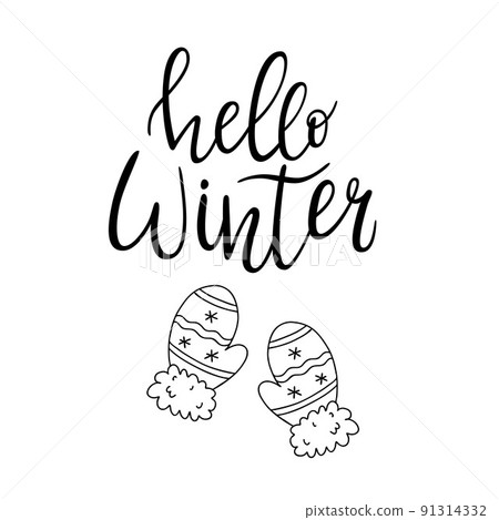 Handwritten inscription, words-Hello winter.... - Stock Illustration ...