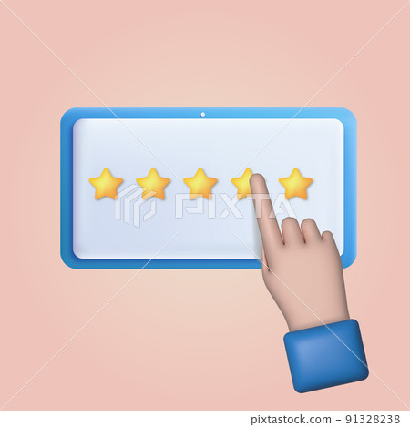 3d cartoon hand pointing to five star rating.... - Stock Illustration ...