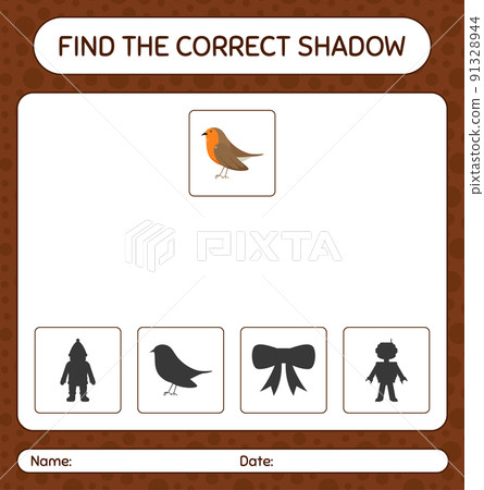 Find the correct shadows game with robin bird.... - Stock Illustration ...