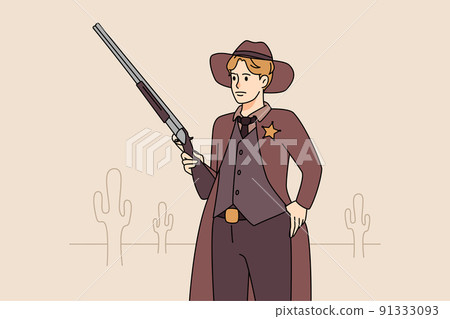 Male sheriff with gun in hands - Stock Illustration [91333093] - PIXTA