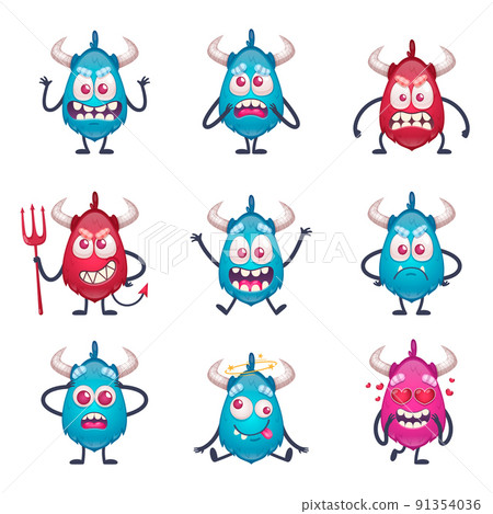 Cartoon Horned Monsters Set - Stock Illustration [91354036] - PIXTA