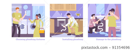 Plumbing Square Compositions Set - Stock Illustration [91354696] - PIXTA