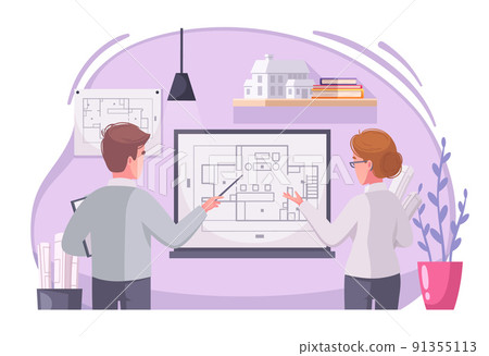 Architect Work Cartoon Composition - Stock Illustration [91355113] - PIXTA