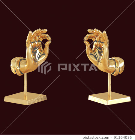 Two golden hands on stands show the ok gesture... - Stock Illustration ...