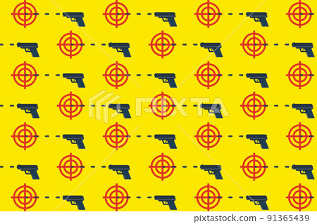 Gun targets and guns. Pattern on yellow - Stock Illustration [91365439 ...