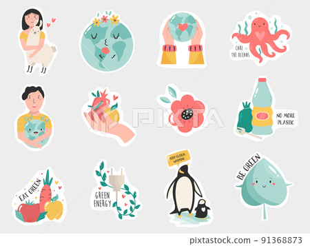 Eco set of colorful stickers. Green energy,... - Stock Illustration ...