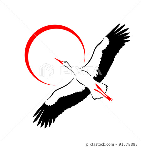 Flying stork and sun. Vector illustration.... - Stock Illustration ...