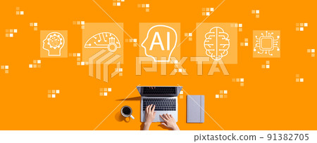 AI concept with person working with laptop - Stock Illustration ...