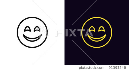 Outline happy emoji icon, with editable stroke.... - Stock Illustration ...
