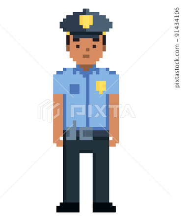 Policeman pixel game style illustration. Cop... - Stock Illustration ...