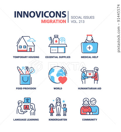 Migration social issues - modern line design... - Stock Illustration ...