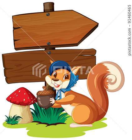 Wooden sign with cute squirrel - Stock Illustration [91460465] - PIXTA