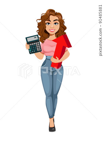 Beautiful business woman making calculations - Stock Illustration ...