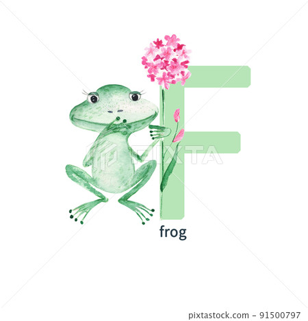 Letter F, frog, cute kids colorful animals ABC... - Stock Illustration ...