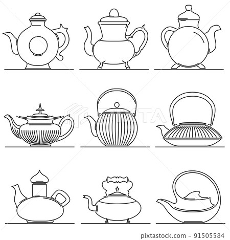 Set of flat design vector images of teapot... - Stock Illustration ...