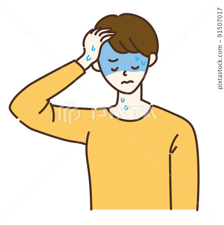 Heat stroke measures Female housewife Cold sweat - Stock Illustration ...