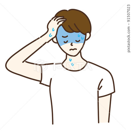 Heat stroke measures Female housewife Cold sweat - Stock Illustration ...