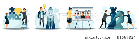 Business work concepts set. People cooperating... - Stock Illustration ...
