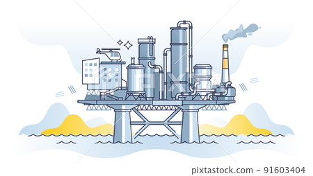 Ocean oil refinery station with crude... - Stock Illustration [91603404 ...
