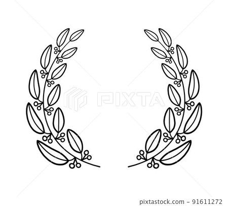 Laurels round border vector in simple line... - Stock Illustration ...