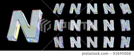 Glass letter N on a black background. 3D render. - Stock Illustration ...