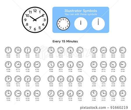 Clock Standard 15 minute increments Symbol... - Stock Illustration ...