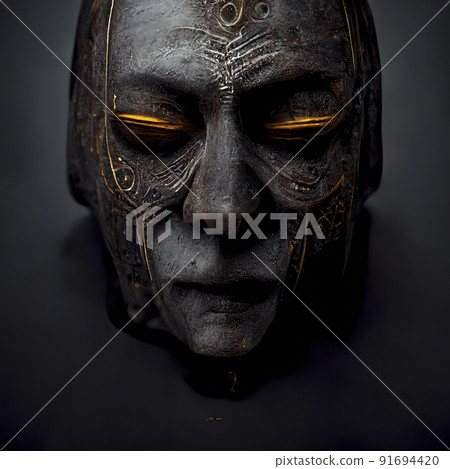 Intricately Detailed Dead Mask with Glowing... - Stock Illustration ...