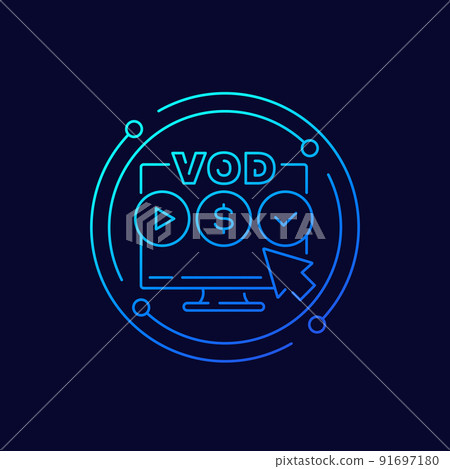 VOD, video on demand line vector icon - Stock Illustration [91697180 ...