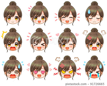 Chibi Chara Housewife Face Icon Material 3 - Stock Illustration ...