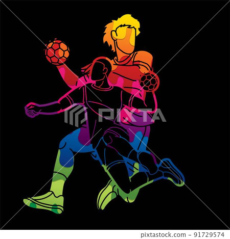 Group of Handball Sport Male Player Action... - Stock Illustration ...