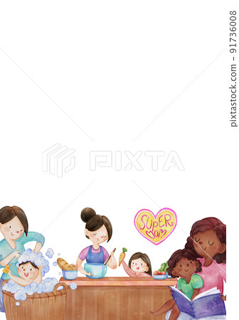 Love super mom character watercolor frame - Stock Illustration ...