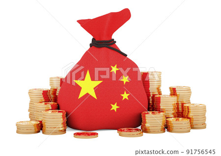 Money bag with Chinese flag and golden coins... - Stock Illustration ...