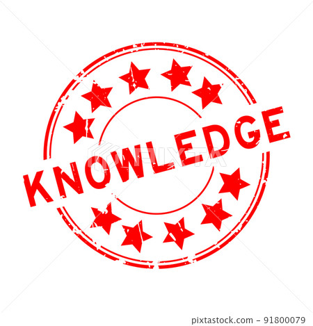 Grunge red knowledge word with star icon round... - Stock Illustration ...