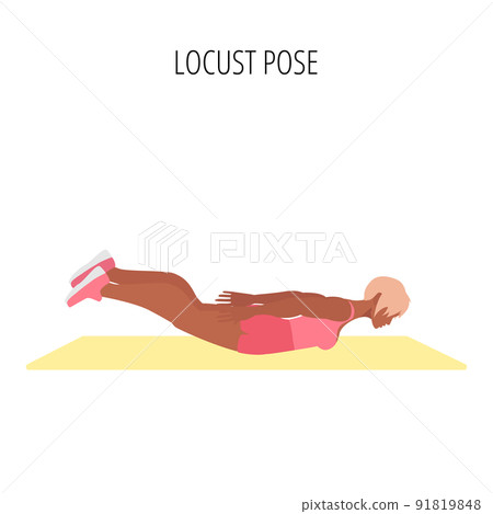 Young woman doing locust pose yoga workout - Stock Illustration ...